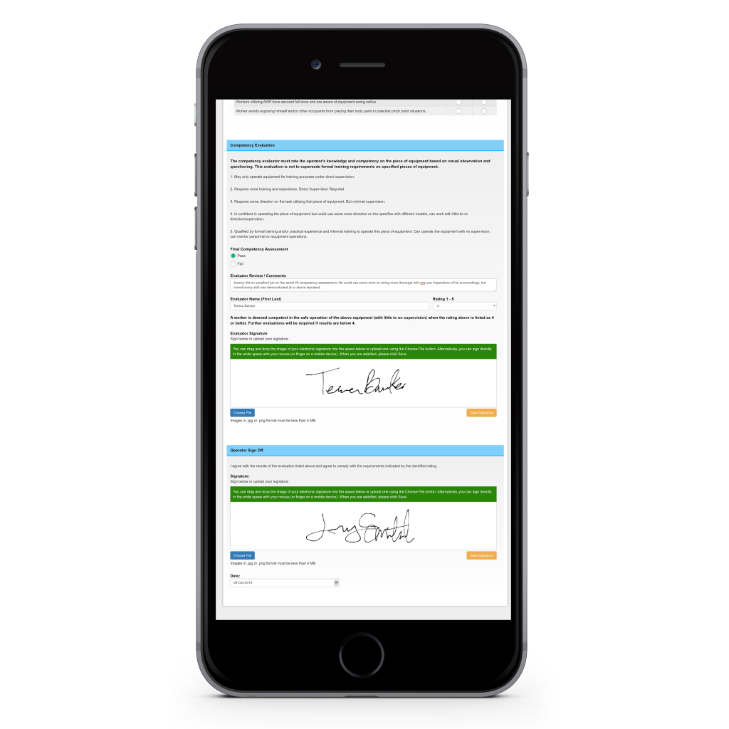 Phone competency sign off | BIS Safety Software